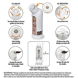 MasterMill 5-in-1 Multi Section Spice Mill, Salt and Pepper Mill Ceramic Combo Multi Spice Dispenser Container Kitchen Organization and Storage