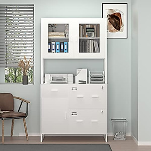 PAKASEPT 3 Drawers Lateral File Cabinet with 2 Lock, Letter/Legal/A4 Size, Large Modern Filing Cabinet Printer Stand with Doors and Storage Shelves for Home Office,White