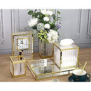 KEZNGUU Acrylic Tray,14" Serving Tray Decorative with Mirror Bottom,Contemporary Perfume Trays for Dresser,Gold Vanity Tray for Bathroom,Living Room,Bedroom,Ottoman,Nightstand,Office-Clear