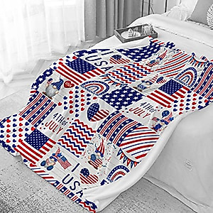 Gnome Blanket,4th July Independence Day Throw Blanket,American Flag Ultra Soft Flannel Blanket for Decor - Warm,Cozy,Breathable,Lightweight Blanket for Bed Couch Car,30"x40"-Toddlers/Pets Size
