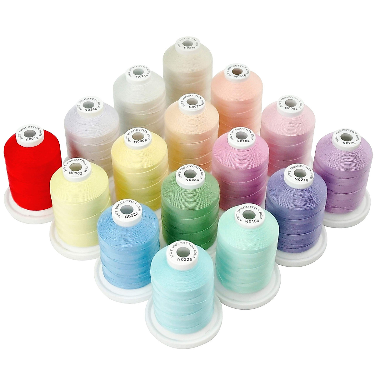 New brothread - 18 Options - Multi-Purpose 100% Mercerized Cotton Threads 50S/3 600M(660Y) Each Spool for Quilting, Serger, Sewing and Embroidery - 16 Pastel Colors