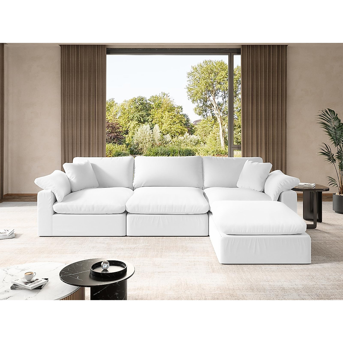 Gtilzria Sectional Couches for Living Room,Down Filled Comfy Sofas,White Modular Couch with Linen Fabric,L Shaped Convertible Sofa with Removable Cushion Covers,for Modern Apartment Office