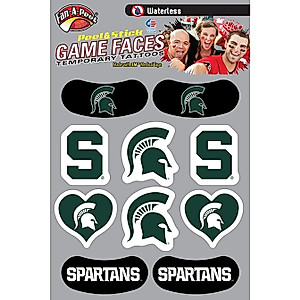 Fan A Peel Michigan Tattoos – Waterless Peel & Stick Temporary Tattoos – 10-Piece Combo – 6 Spirit Tattoos & 4 Eye Strips, Green