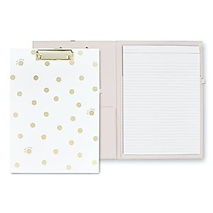Kate Spade New York Clipboard Folio with Low Profile Clip, Professional Padfolio Includes Lined Notepad, Pen Loop, and Pocket, Gold Dot with Script