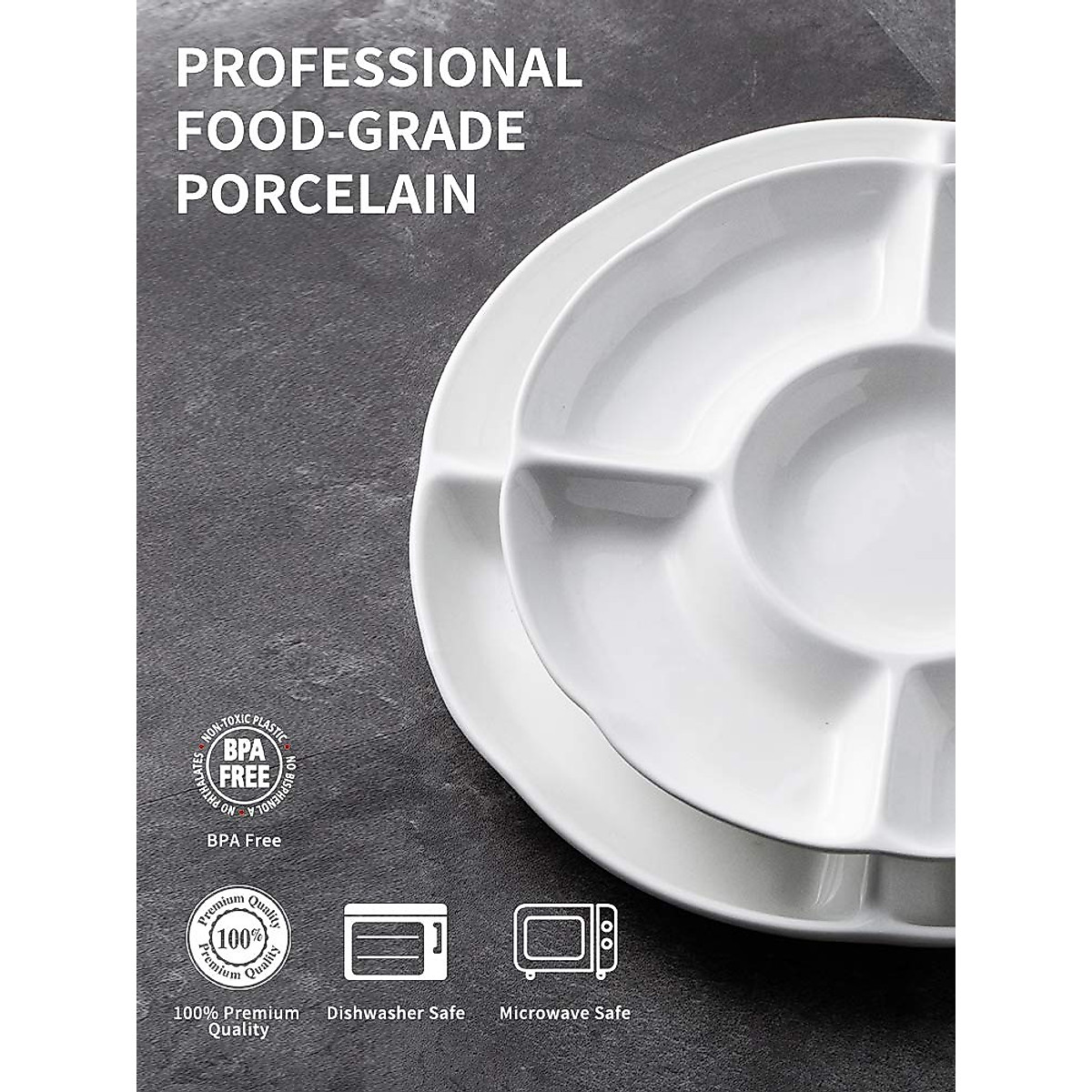 LAUCHUH Chip & Dip Serving Set Porcelain Divided Serving Platter/Tray Perfect for Easter, Christmas, Snack Dessert, 12 inch White Dish Set of 2