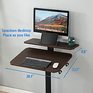 TORRAINAKE Dual Tiered Mobile Standing Desk with Cup Holder and Tilting Podium, Portable Sit Stand Lectern with Height Adjustments and Rolling Base for Small Spaces - Brown.