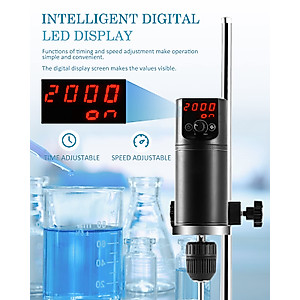 Crispaire Electric Overhead Stirrer Max.40L LCD Digital Lab Mixer 10000mPa.s Time and Speed Adjustable Stirring Rod Included 100-2000RPM 120W