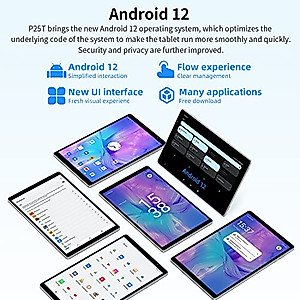 TECLAST 10.1 inch Tablets Android 12, 4GB RAM+64GB ROM(TF 1TB), P25T Wi-Fi 6 Android Tablet, 2.4G/5G WiFi, 1.8Ghz Quad-core CPU, 800x1280 IPS, Bluetooth 5.0, Dual Cameras, 6000 mAh, Stereo, Type-C