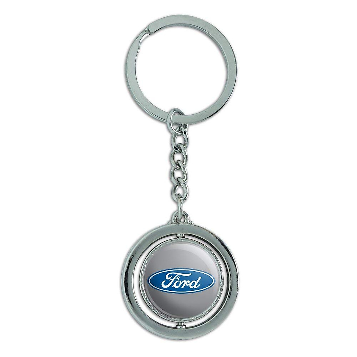 GRAPHICS & MORE Ford Motor Company Blue Oval Logo Keychain Spinning Round Chrome Plated Metal