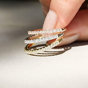 EAMTI 2mm 925 Sterling Silver Wedding Band Cubic Zirconia Half Eternity Stackable Engagement Ring Size 7