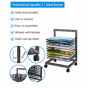 WISIMMALL Art Drying Rack, Paint Drying Rack with 9 Removable Shelves,Wall Art Storage Drying Rack with Wheels for Classrooms & Art Studios(9 Shelves)