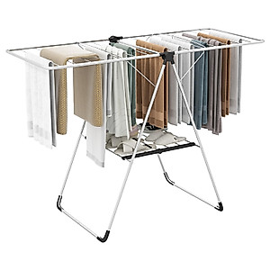 Giantex Clothes Drying Rack, 2-Layer Aluminum Foldable Laundry Drying Rack with 2-Level Adjustable Height, Anti-slip Foot Pad, Space Saving Freestanding Collapsible Laundry Drying Rack