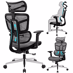 Ergonomic Office Chair, High Back Office Chair, Big & Tall Mesh Computer Chair with Lumbar Support/Headrest/5D Armrests, Executive Desk Chair with Adjustable Height for Home Office/Learning/Conference
