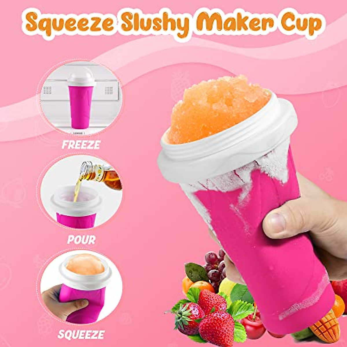 RELPOM® Slushie Maker Cup, TIK TOK Magic Quick Frozen Smoothies Cup, Cooling Cup, Double Layer Squeeze Slushy Maker Cup, Cool Stuff Birthday Gifts for Kids (Pink)