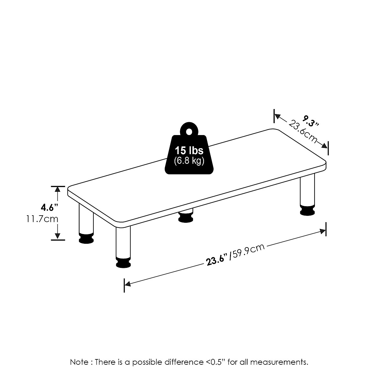 Furinno Turn-N-Tube Monitor Riser Stand, White Oak, Stainless Steel Tubes