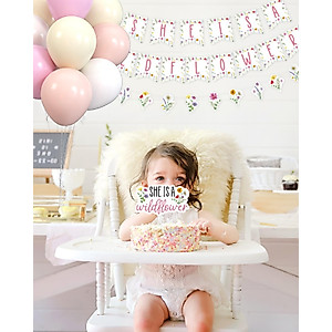 Sinasasspel Wildflower Baby Shower Decorations She Is A Wildflower 1st Birthday Party Banner Cake Cupcake Toppers Summer Flowers Daisy Lavender Leaves Baby Girl Shower Party Decor Supplies