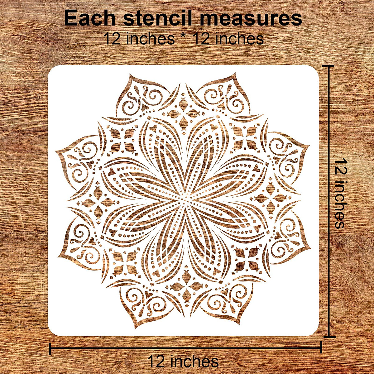 9 Pack 12x12 inches Mandala Stencils for Painting on Wood, Floor, Tile Fabric, Resuable Furniture Stencils Painting Template