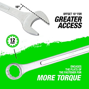 OEMTOOLS 22112 Jumbo Combination Wrench, 2 Inch | One Open End & One Box-Head on a Single Wrench | Long-Shaft Industrial Tool | Smooth Open End Doesn’t Mark Fasteners