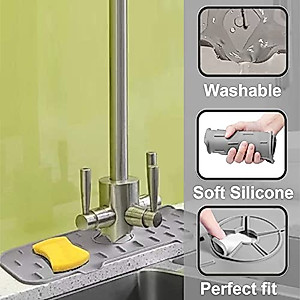 Silicone Faucet Handle Drip Catcher Mat, COCOJAM Kitchen Guard Silicone for Faucet, Silicone Faucet Splash Catcher, Silicone Faucet DripTray (Grey)