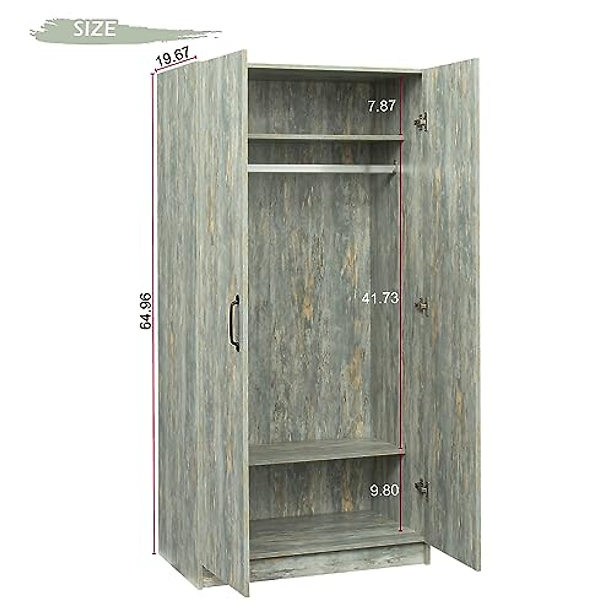 RIDFY 65" Bedroom Armoires,High Wardrobe with Clothing Rod,Large Storage Wardrobe Cabinet with 2 Doors,Kitchen Cabinet for Office, Home,Grey(65" H x 31.5" W x 20" D)