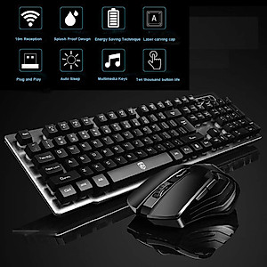 Keyboard and Mouse Combo,2.4G Wireless Mechanical Hand Feel Ergonomic Multimedia Gaming Keyboard +1600DPI Optical Mouse+Mice Pad for Laptop PC Smart TV MacBook (Black)