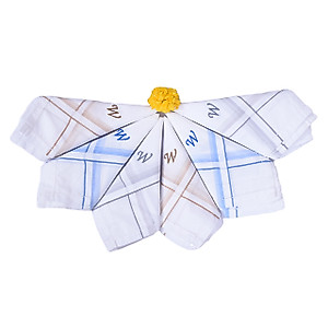 ANTONIA Personalized Handkerchief Cotton for Men with Embroidered W Initials Alphabets for Wedding, Gift, and Formal Occasions (Pack of 6) Multi Color
