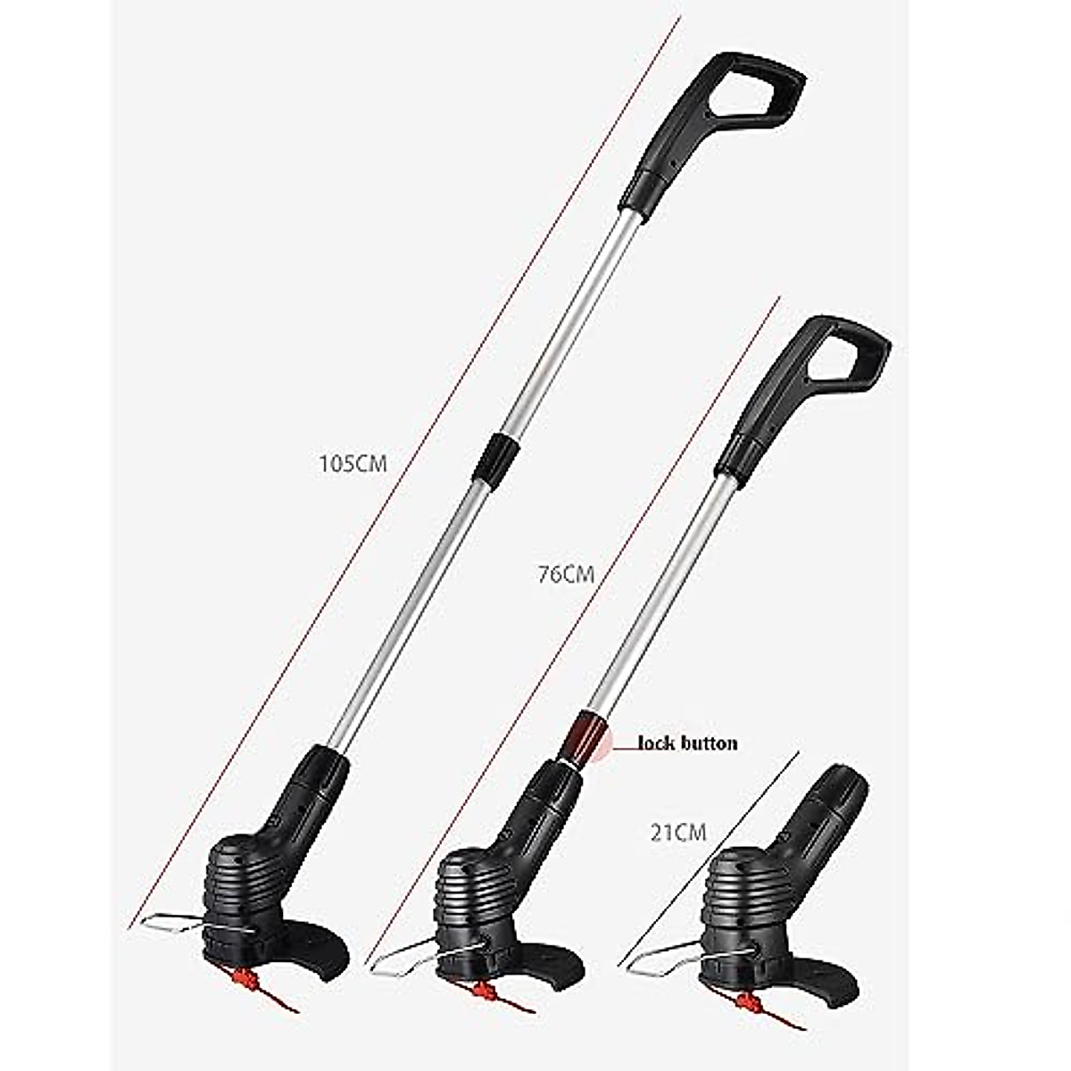 High Strength Alloy Blade Mower Portable Electric Push Lawn Hand Mower Grass Trimmer Auxiliary Handle Tools for Agricultural Household Wireless Weeding Brushing Machine (A,US)