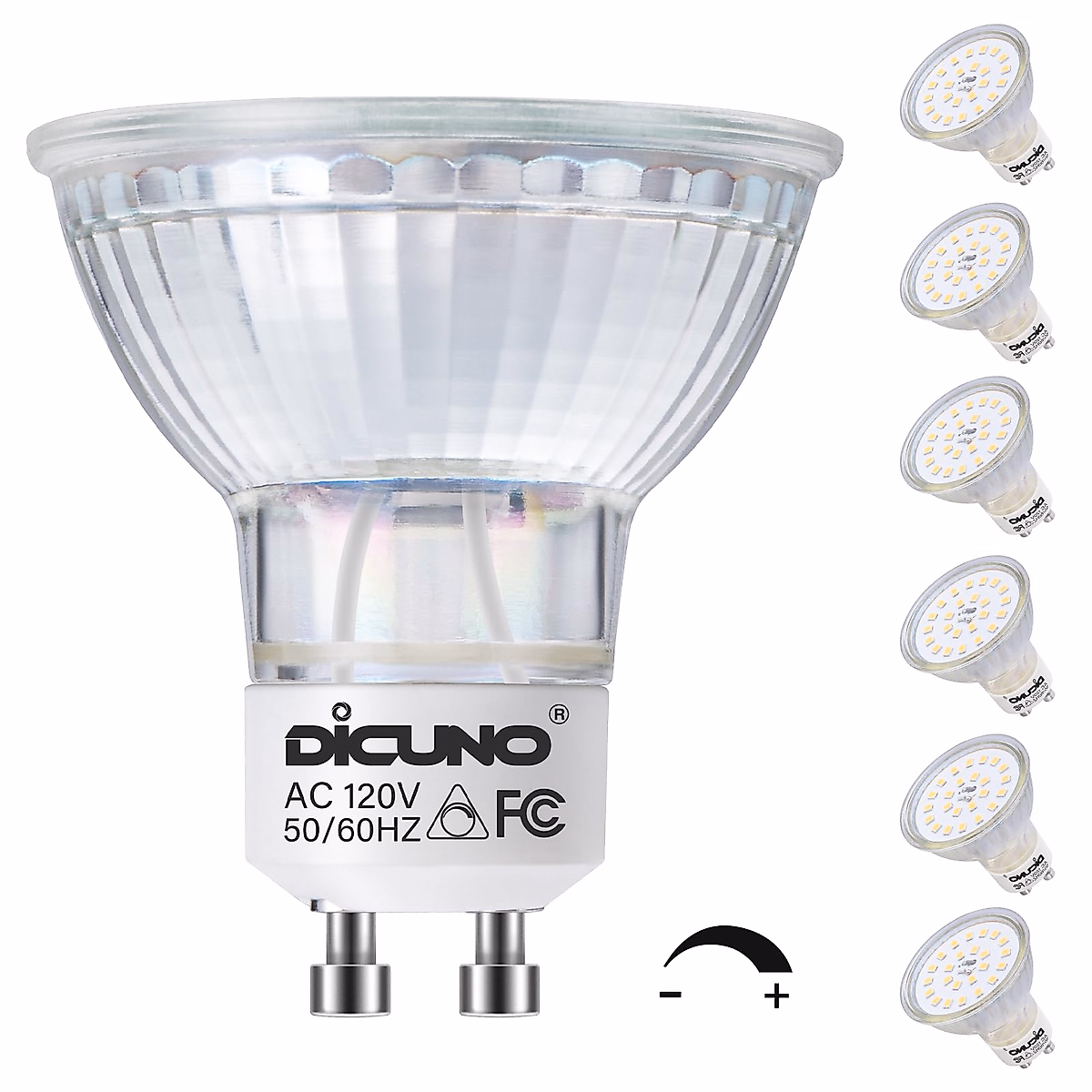 DiCUNO GU10 LED Bulb Dimmable, Daylight White 5000K, 60W Equivalent, High Brightness 700LM, MR16 GU10 LED Bulb for Track Lighting, 6W Light Bulb with 120° Beam for Kitchen, Range Hood, Pack of 6