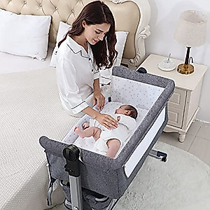 JOLIE VALLÉE TOYS & HOME Baby Bassinet, 2 Height Adjustable Baby Bed and Bedside Crib Bedside Sleeper, Portable Baby Crib, Baby Bedside Swingable Bassinet for New Born with Mattress, Breathable Net