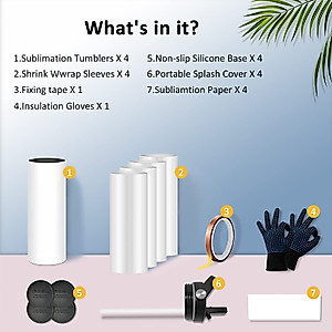 Sublimation Tumblers 20 oz Blank Straight - 4 Pack Sublimation Tumblers Skinny for Heat Transfer - Stainless Steel Double Wall Individually Boxed Heat Resistant Tape Shrink Wrap Rubber Base Gloves