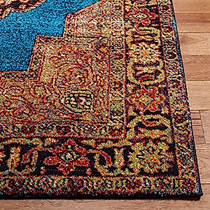 SAFAVIEH Vintage Hamadan Collection 6'7" x 9' Gold / Light Blue VTH219D Oriental Traditional Persian Non-Shedding Living Room Bedroom Dining Home Office Area Rug