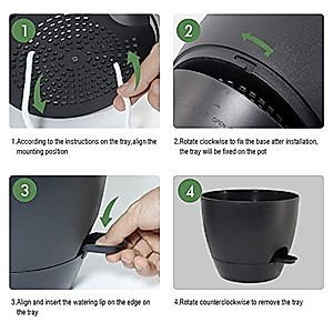 UOUZ 12 inch Large Self Watering Pots, Plastic Planters with 60oZ Removable Deep Reservoir and Multi Mesh Drainage Holes for Indoor Outdoor Garden Plants and Flowers, Black