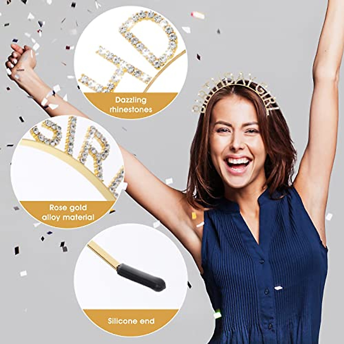 Sibba 1 PC Crown Happy Birthday Tiaras Princess Queen Decorations Party Accessories Rhinestone Headband Hairband Pin Headwear Headpiece Prom Photograph Women Girl