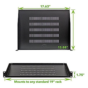 NavePoint Cantilever Server Shelf Vented Shelves Rack Mount 19 Inch 1U Black 14 Inches (350mm) deep