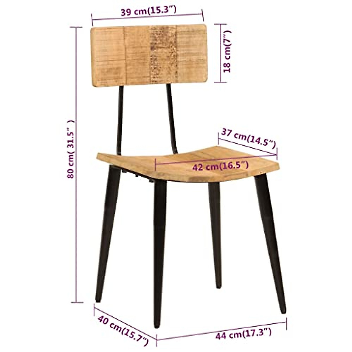 vidaXL Dining Chairs 2 pcs 17.3"x15.7"x31.5" Solid Wood Mango