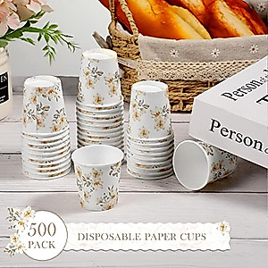 500 Pcs Tasting Paper Cups 2oz Disposable Mouthwash Cup Mini Beverage Drinking Cup Small Snack Cup for Kid Adult Home Bathroom Kitchen Picnic Travel Events Party Supplies Favors (Flower)