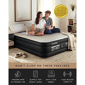 OlarHike Signature Collection Queen Air Mattress with Built in Pump,18” Luxury Air Mattress with Silk Foam Topper for Camping, Home & Guests, Fast & Easy Inflation/Deflation Airbed Black
