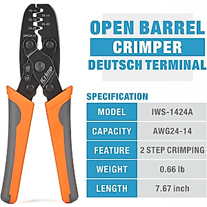 iCrimp Open Barrel Terminal Crimping Tool for Molex Style DELPHI AMP TYCO Deutsch Terminals Crimper, Molex Crimping Tool,24-14 AWG