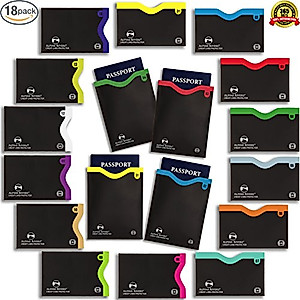 18 RFID Blocking Sleeves (14 Credit Card Holders & 4 Passport Protectors) Ultimate Premium Identity Theft Protection Sleeve Set for Men & Women. Smart Slim Profile Design (Color Numbered Versatile)