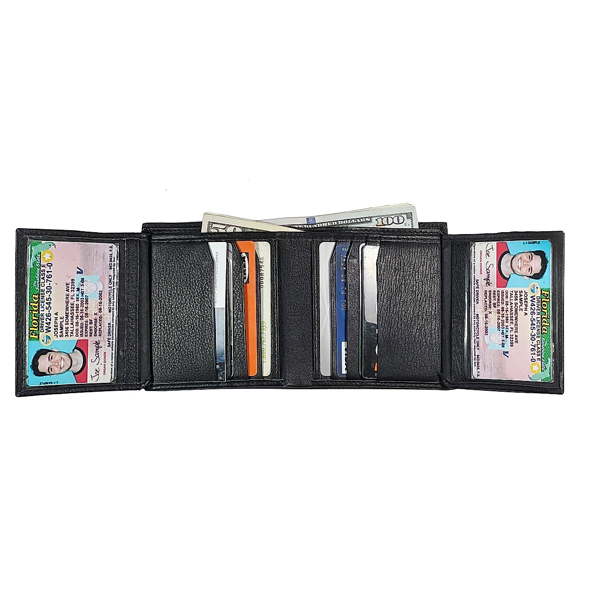 Bullz Genuine Nappa Cow Leather Thick Dual Credit Card ID Flap Quad Fold Large Bifold Mens Wallet Passcase RFID