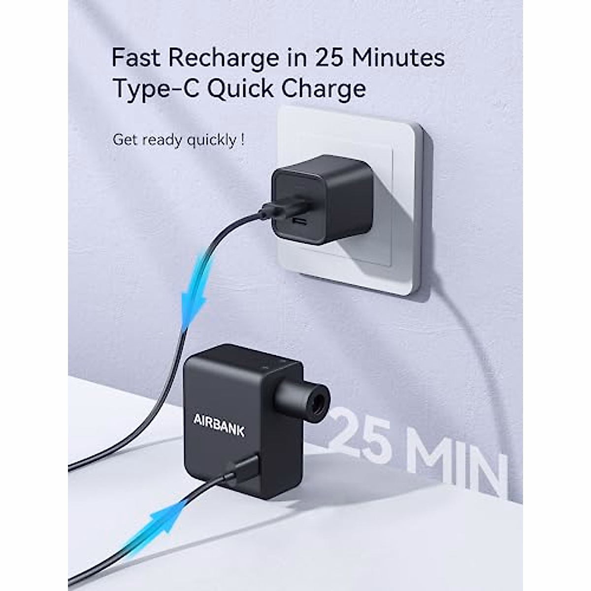 AIRBANK Electric Bike Pump Pocket, 100PSI Mini Cordless Bicycle Pump with Rechargeable Battery for Shrader & Presta Valves