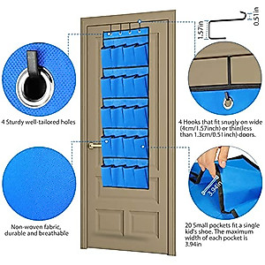 HAAPPYBOX Over The Door Kids Shoes Rack 20-Pocket Kids Toy Organizer 5-Layer Hanging Closet Organizer Storage Shelf | Blue