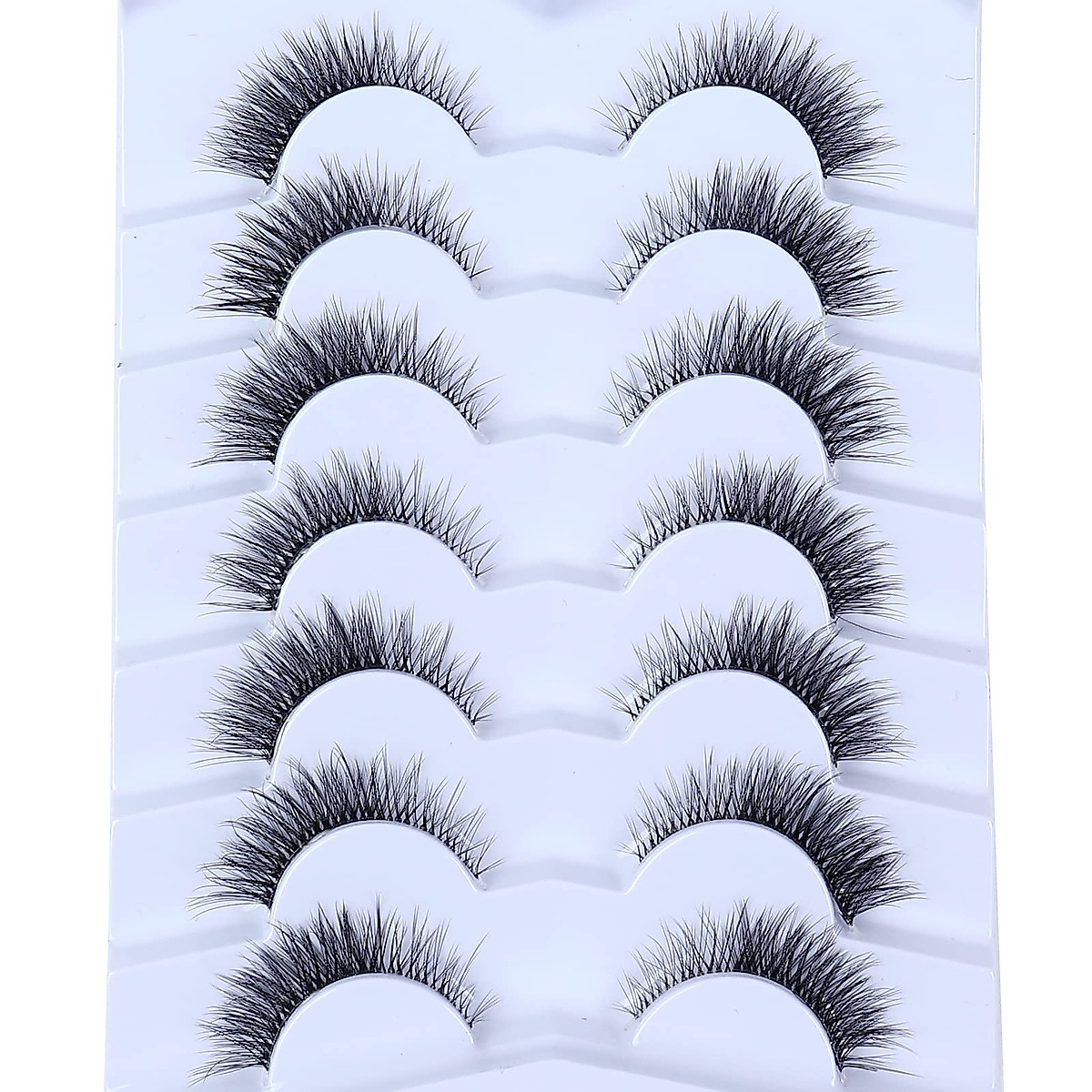 Wleec Beauty Lashes Cat Eye, Short False Eyelashes Natural Look with Clear Band, 12mm Wispy Eye Lashes Fluffy (7 Pairs, Black, CC95)