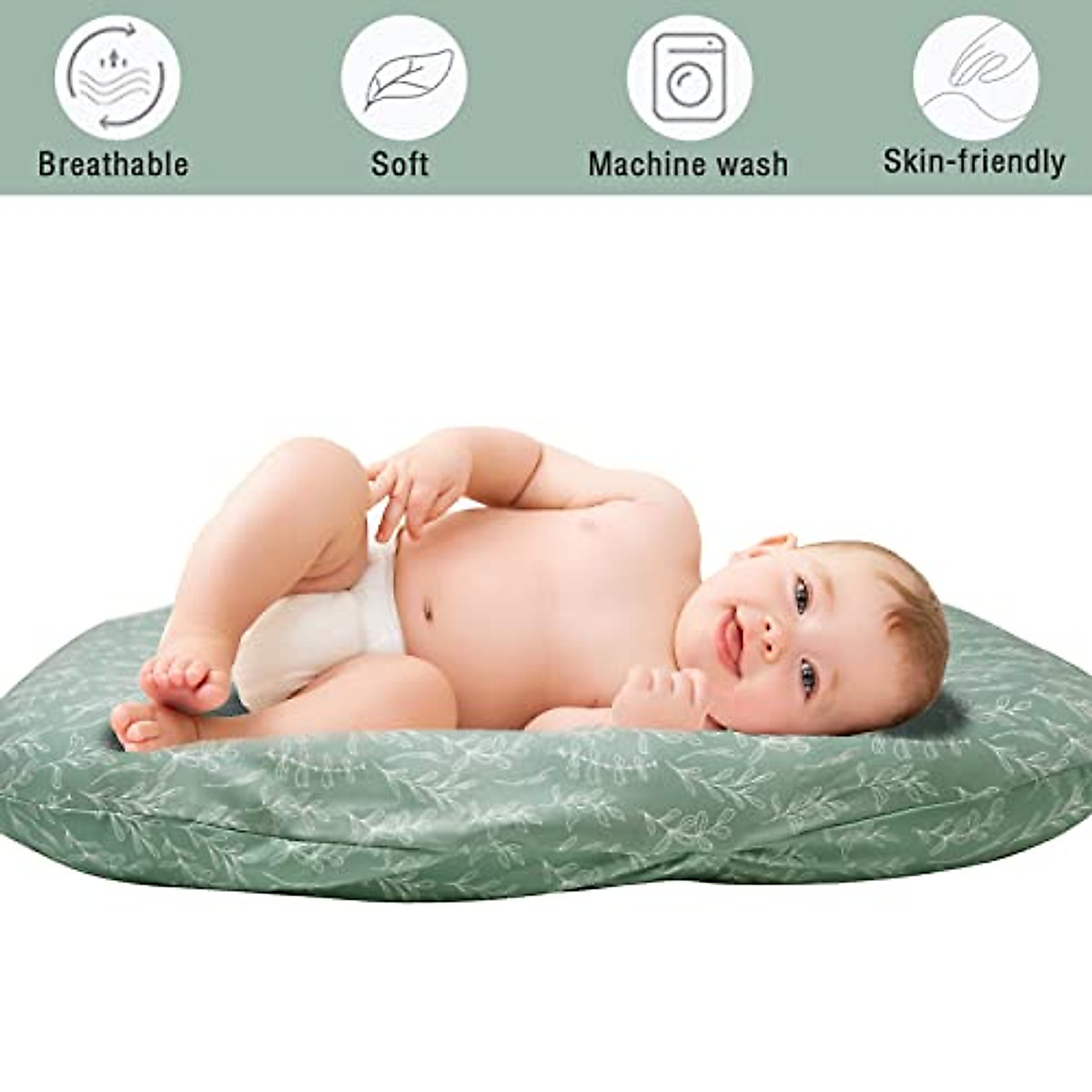 Newborn Lounger Cover for Boys Girls, Soft Snug Fitted Baby Lounger Slipcover, Removable Cover for Infant Lounger Pillow, Green Sage