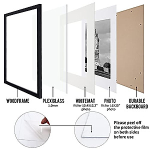 Fun Memories 16x20 Picture Frame Black Wood Poster Frame with Polished Plexiglass, Display Pictures 11x14 with Mat or 16x20 without Mat, Horizontal and Vertical Formats for Wall and Tabletop, 1 Pack