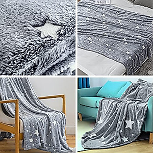 Glow in The Dark Blanket 50" x 60" Throw Blanket Gifts for Kids Boys Soft Plush Microfiber Flannel Blanket for Kids and Adults (Grey - Star, 50"×60")
