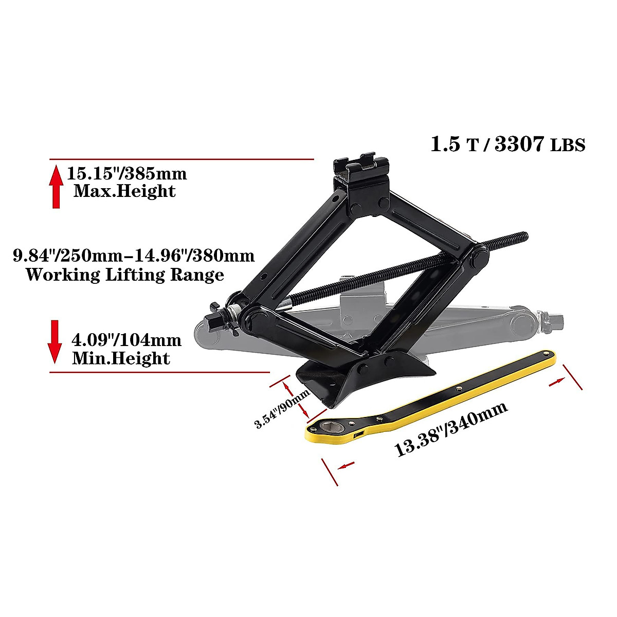 TENFUN Scissor Jack 1.5 Ton(3,307 lbs) Car Jack with The Saving Strength Ratcheting Handle
