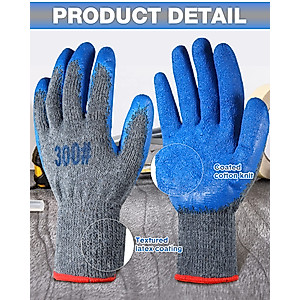 Haysandy 36 Pairs Rubber Latex Double Coated Gloves Large Gardening Gloves Blue Construction Gloves for Men Rubber Coated Gloves for Outdoor