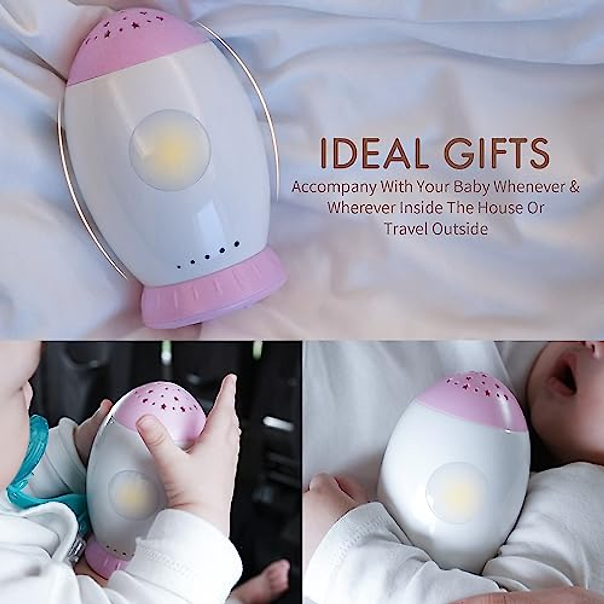 Nueplay Baby Sleep Soother with Lullaby Songs & White Noises, Star Projector for Kids Room Decor, Baby Nursery Night Lights, Portable Sound Machine for Toddlers, Baby Essentials for Girls(Pink)
