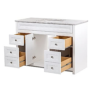 Spring Mill Cabinets Rillette Bathroom Vanity with 2-Door Cabinet, 4 Drawers, and Silver Ash Countertop with Integrated White Sink, 49" W x 22" D x 35.5" H, White